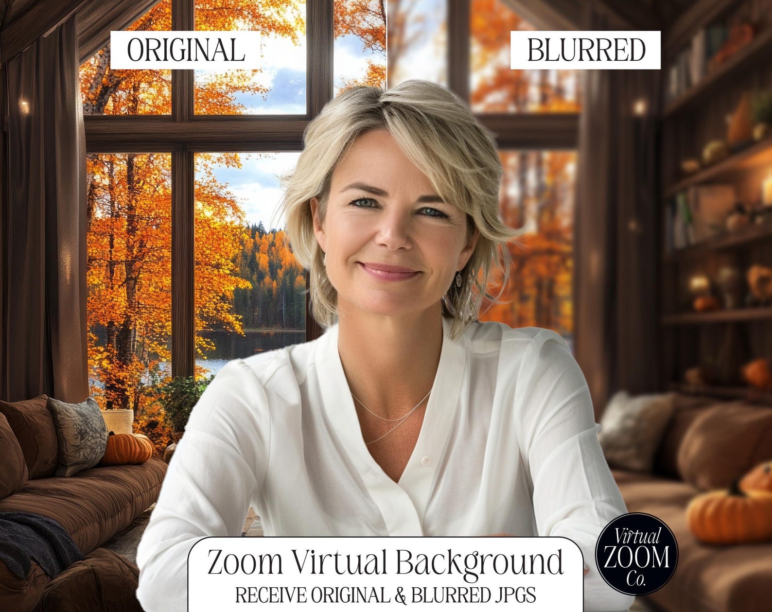 Zoom Background Cabin With Pumpkins Virtual Background Fall Trees Zoom ...