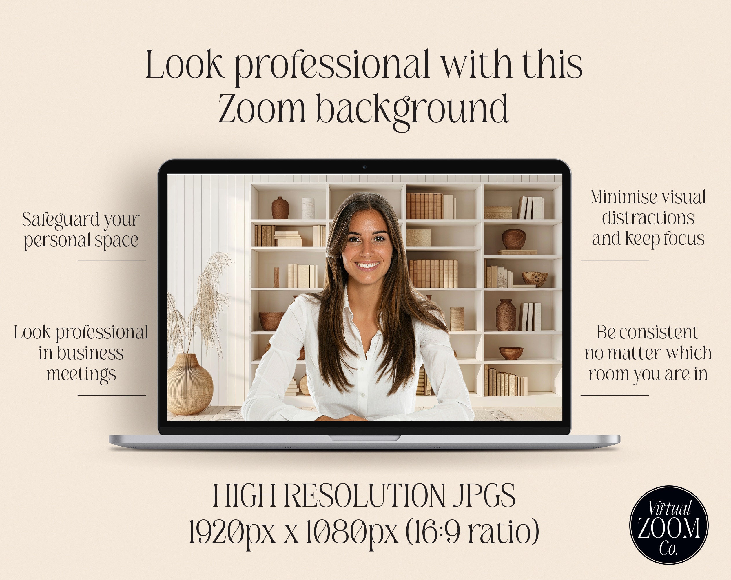 Zoom Background, Virtual Background Bookshelf for Zoom Meeting, Neutral ...
