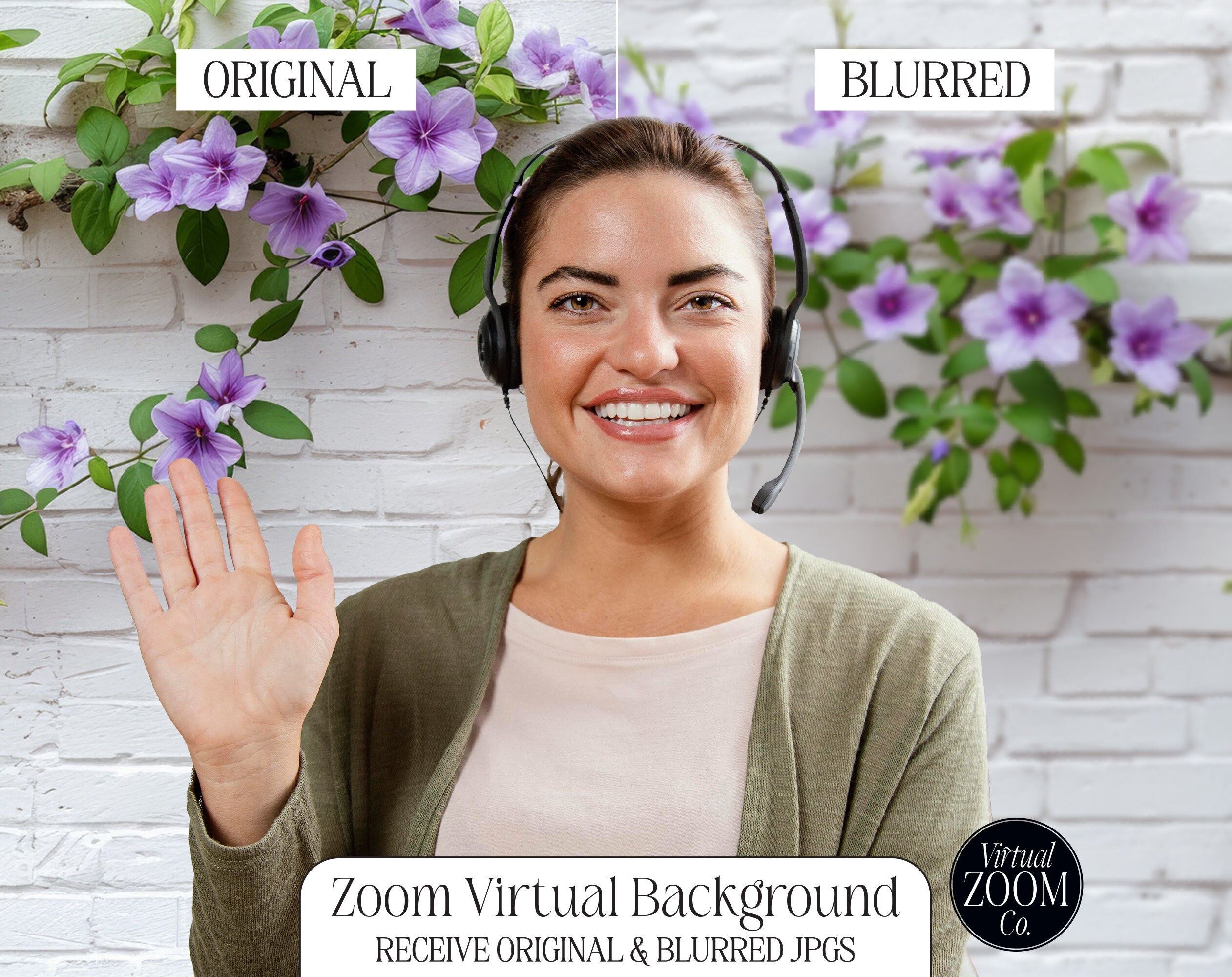 Zoom Background White Brick Wall With Purple Flowers Zoom Background ...