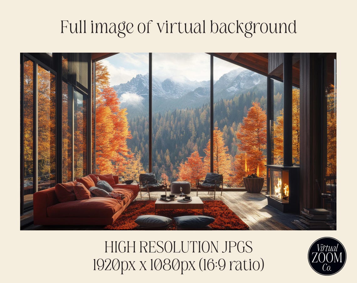 Zoom Background Chalet Cabin With Fireplace Virtual Background Fall ...