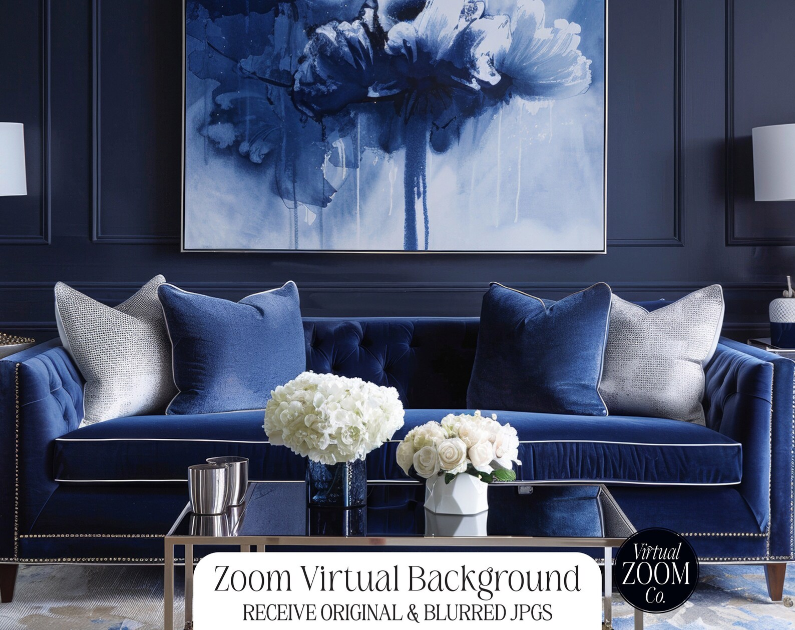 Zoom Background Navy Blue Home Luxury Home Wall Art Zoom Virtual ...
