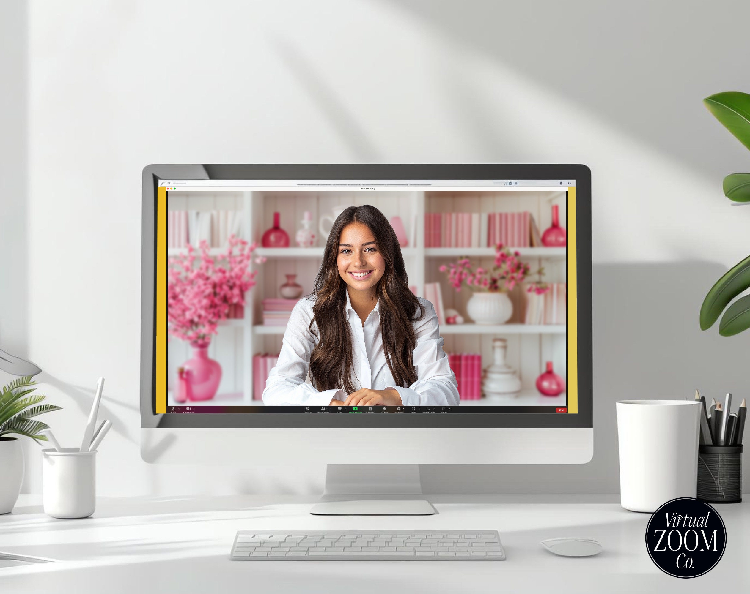 Zoom Background Hot Pink Bookshelf White Bookshelf Professional Zoom ...