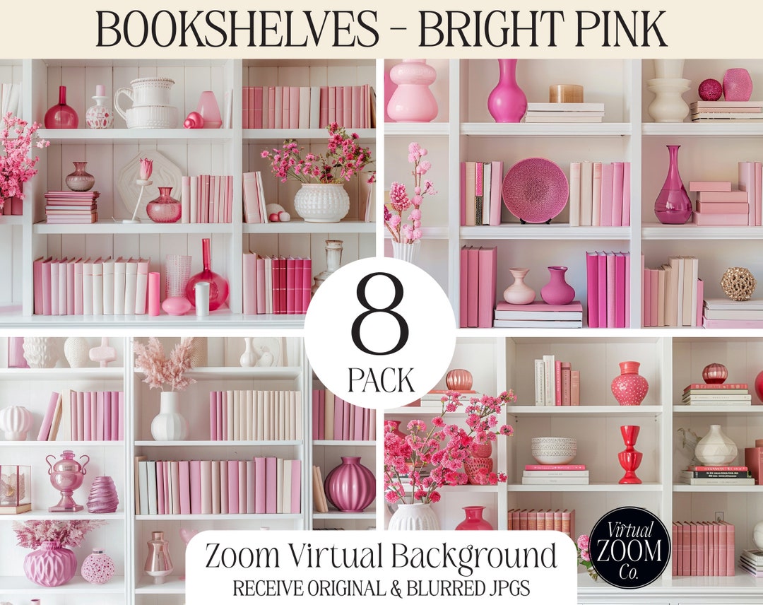 Zoom Background Bookshelf Pink Virtual Background Hot Pink Bookshelf ...