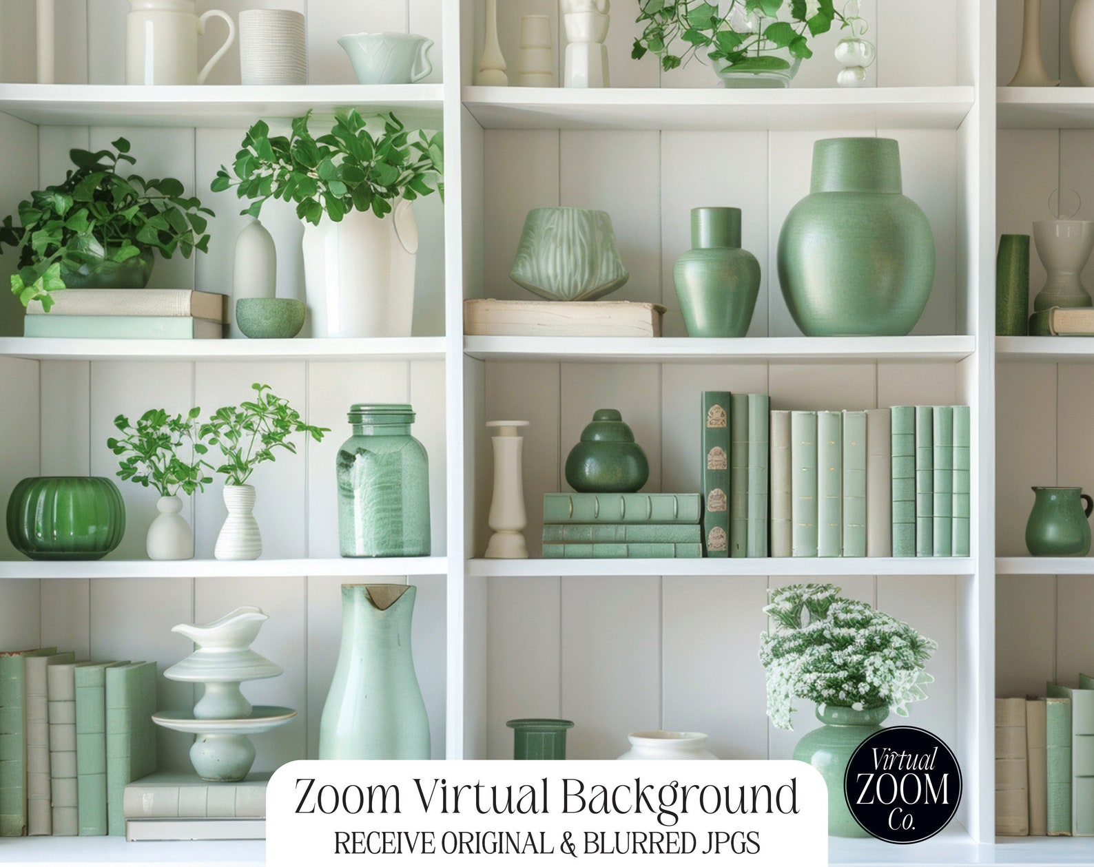 Zoom Background Bookshelf With Green Virtual Background Bookshelf for ...