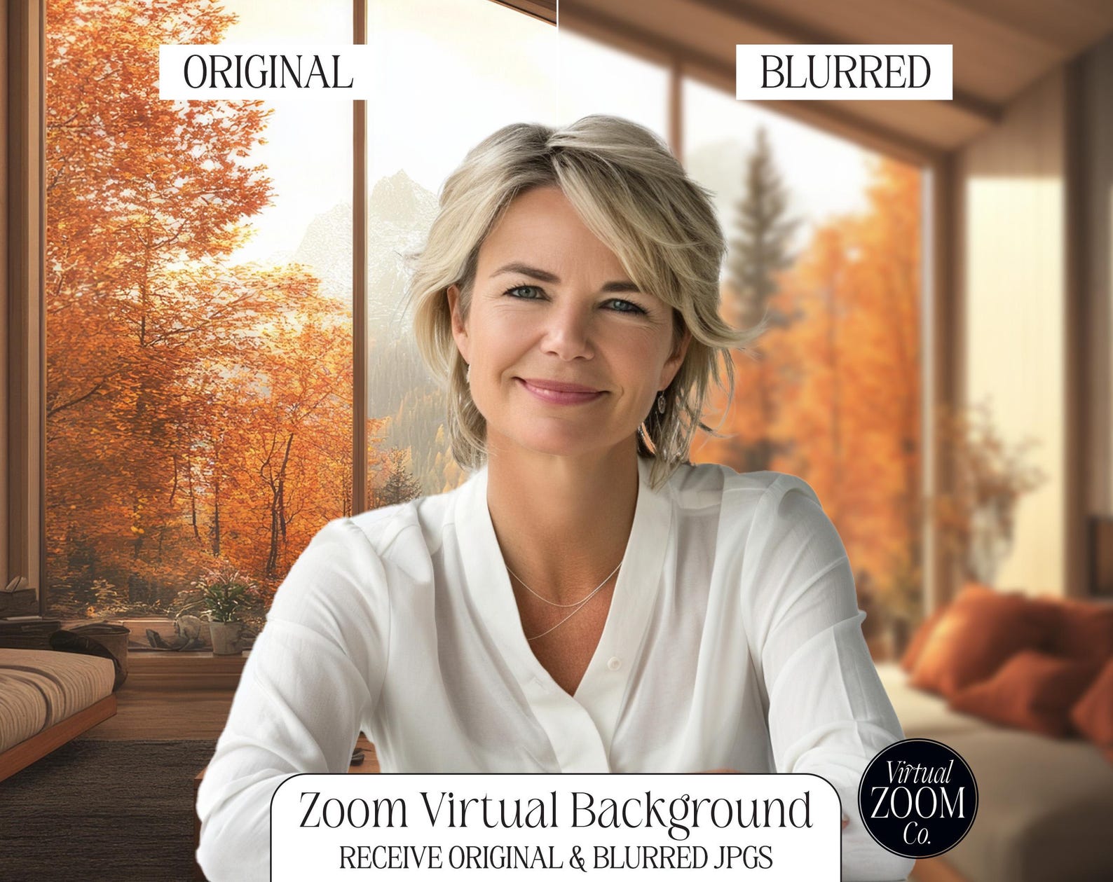 Zoom Background Chalet Cabin Virtual Background Fall Trees Backdrop ...