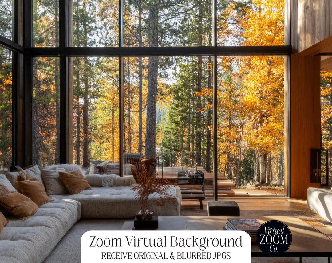 Zoom Background Sunny Chalet Cabin Virtual Background Fall Trees ...