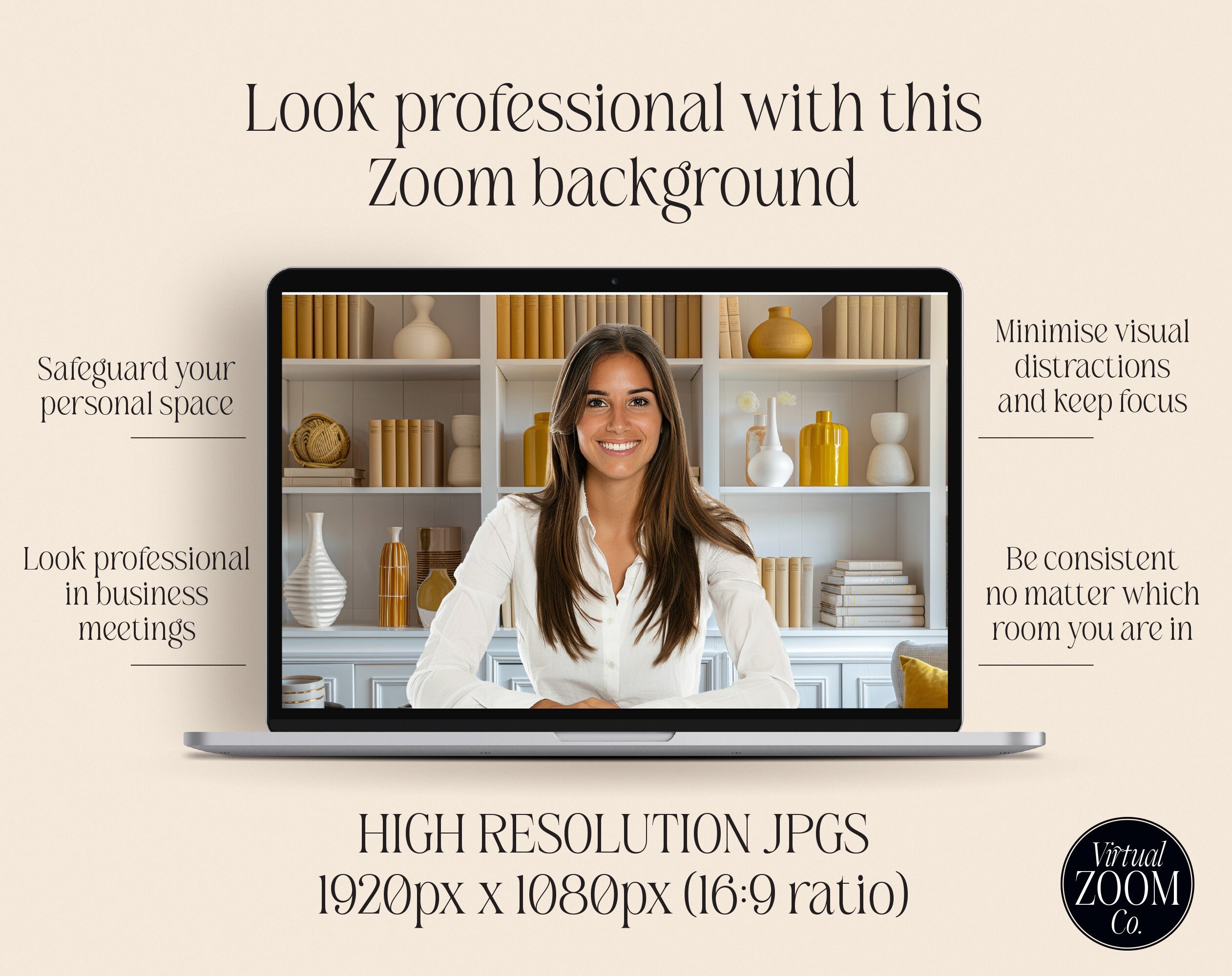 Zoom Background Yellow Bookshelf Virtual Background Bookshelf for Zoom ...