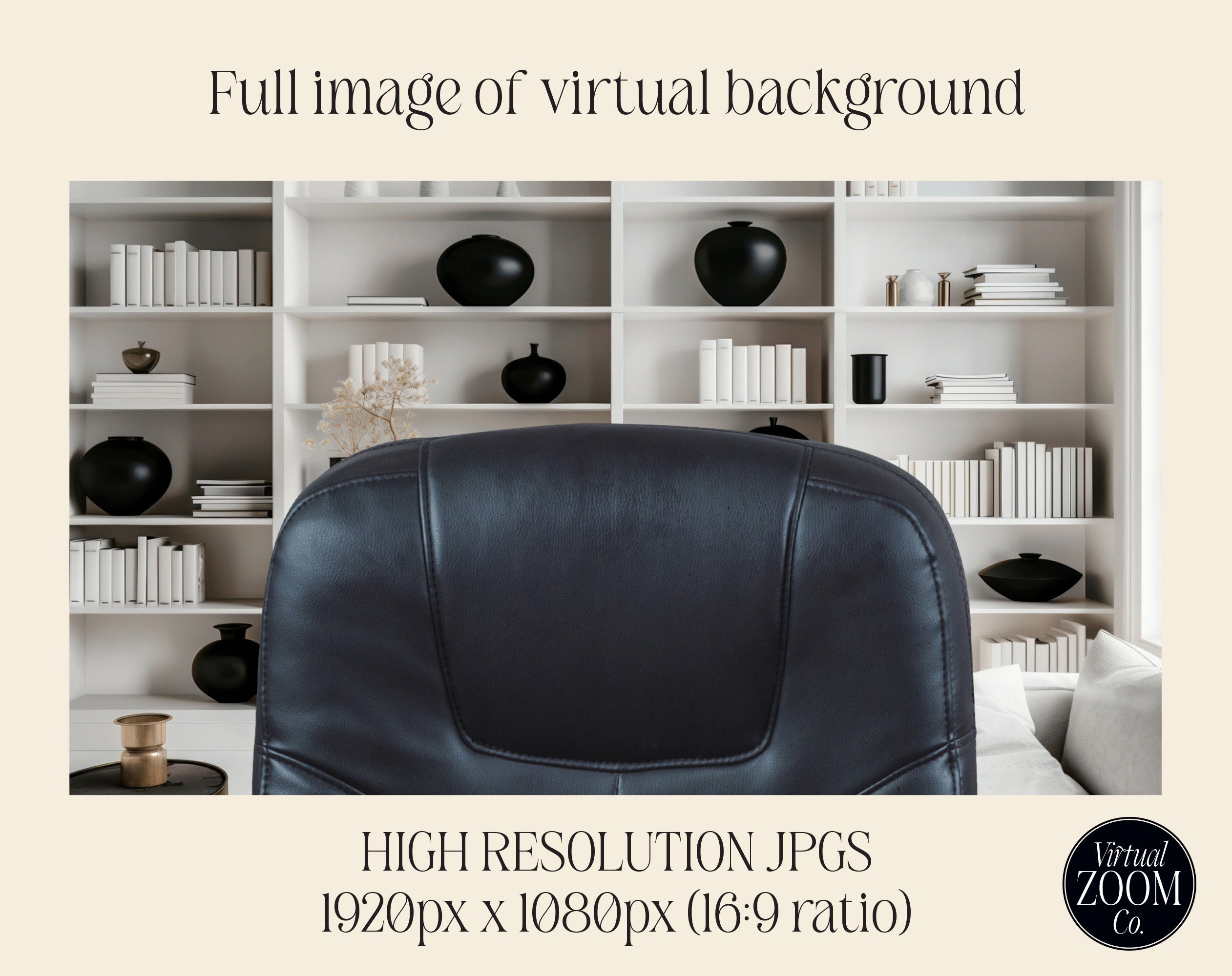 Zoom Background With Chair White Bookshelf With Black Vases Zoom With ...
