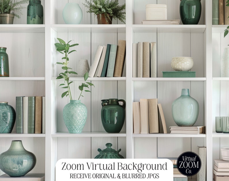 Zoom Background Green Bookshelf Virtual Background Bookshelf for Zoom ...