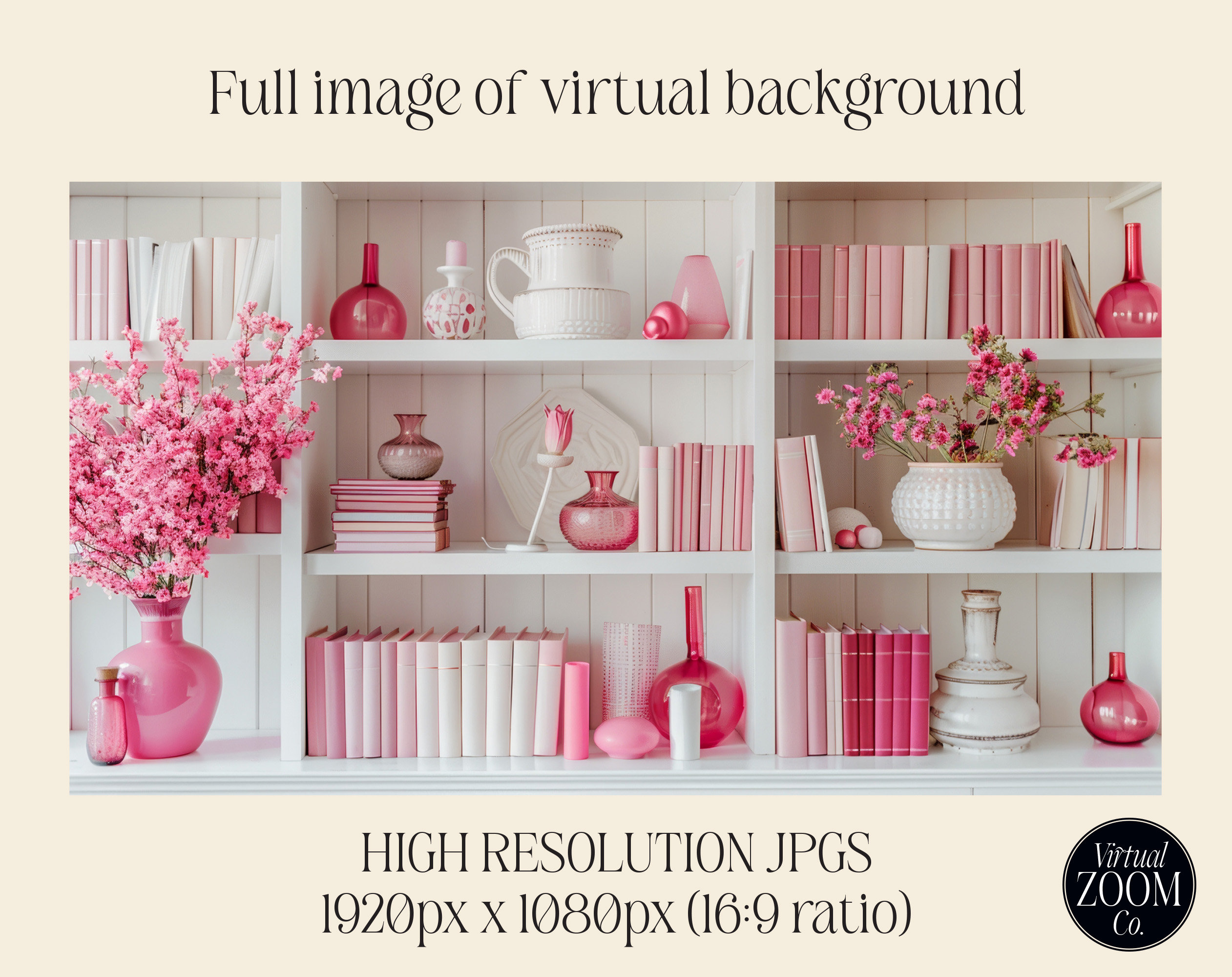 Zoom Background Hot Pink Bookshelf White Bookshelf Professional Zoom ...