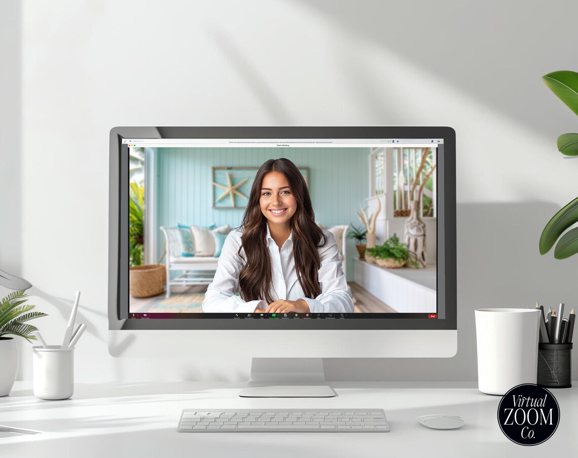 Zoom Background, Coastal Beach Boho Home, Beach House Zoom Background ...