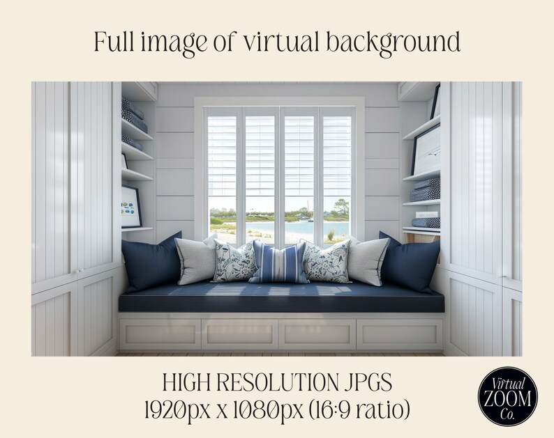 Zoom Background Coastal Hamptons Beach Zoom Window Seat Navy Summer ...