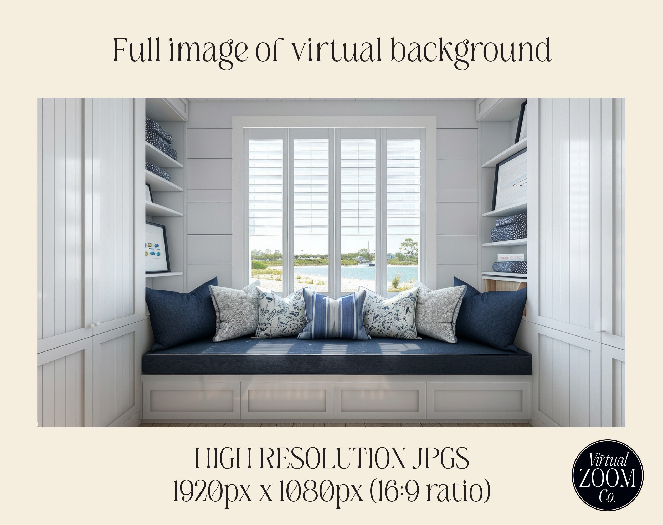 Zoom Background Coastal Hamptons Beach Zoom Window Seat Navy Summer ...