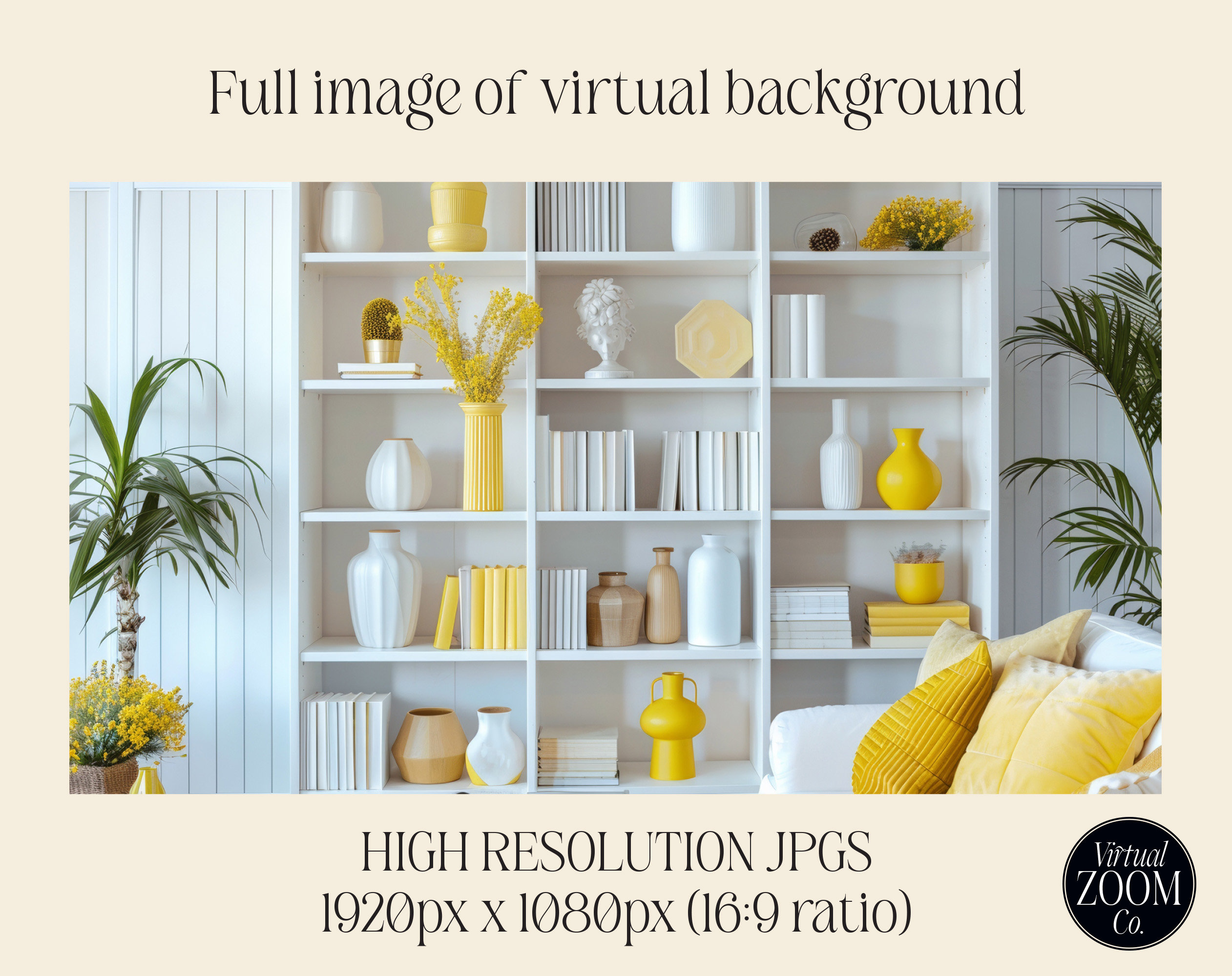 Zoom Background, Bookshelf With Yellow, Virtual Background Bookshelf ...