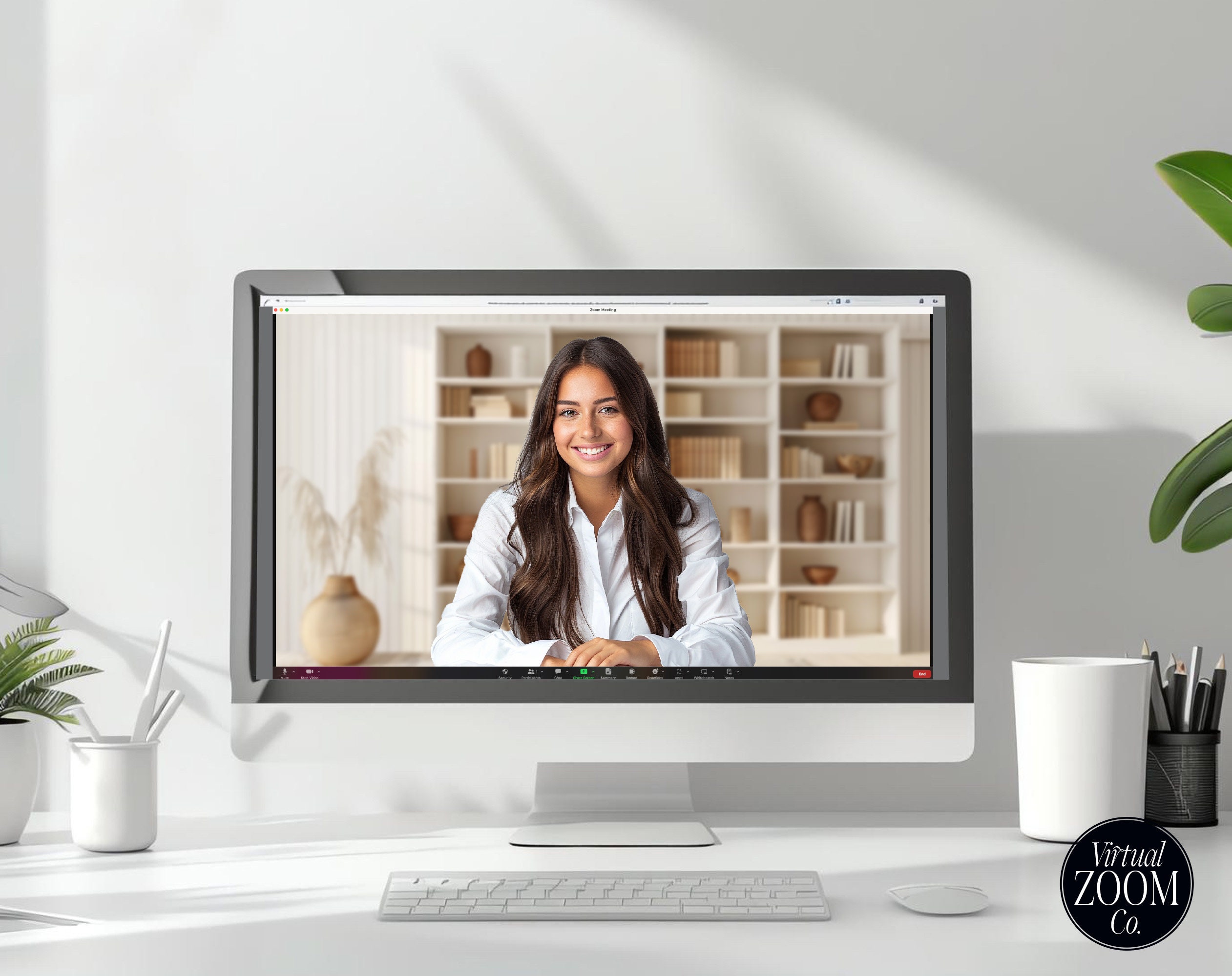 Zoom Background, Virtual Background Bookshelf for Zoom Meeting, Neutral ...