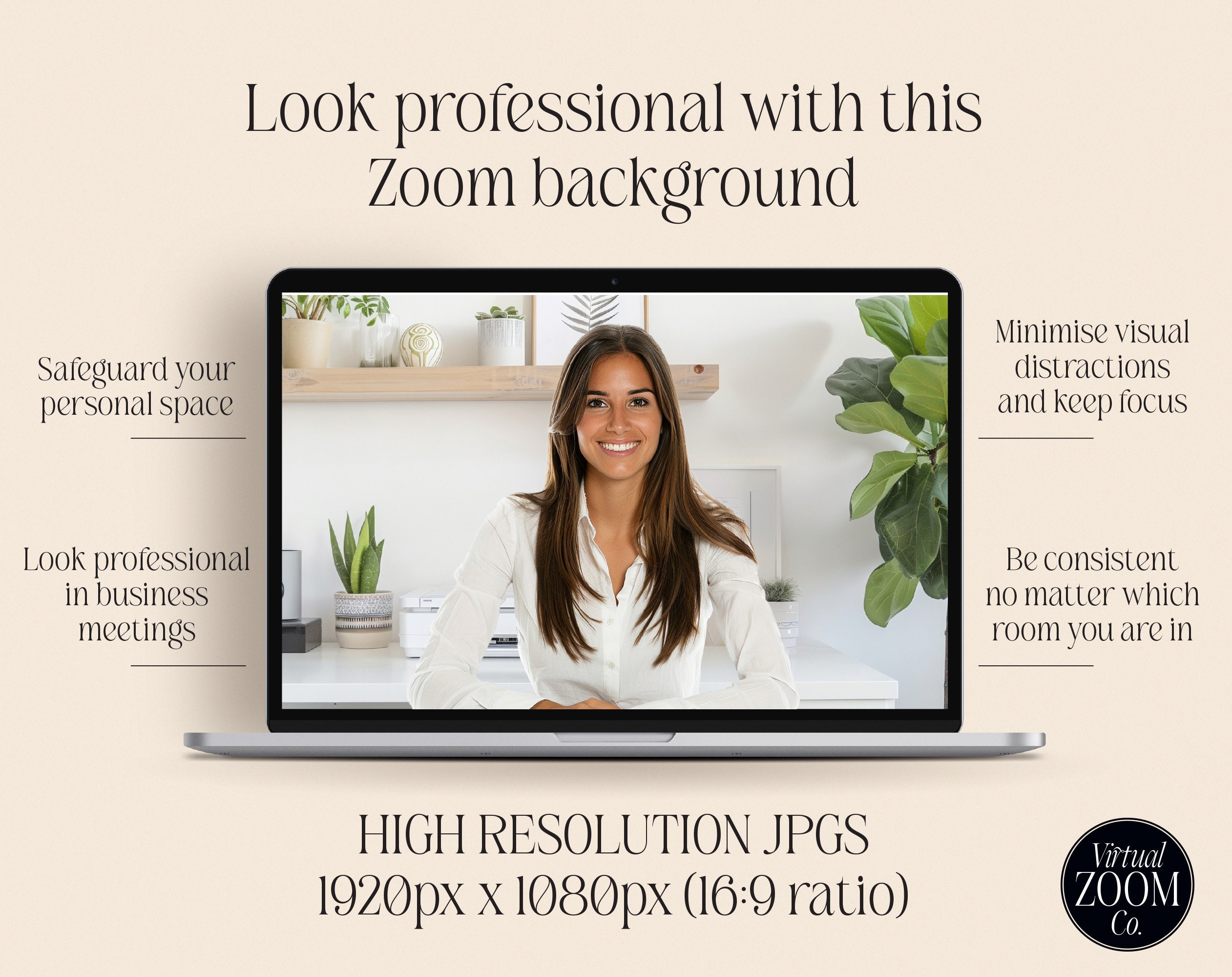Zoom Background Home Office With Plants Professional Virtual Background ...
