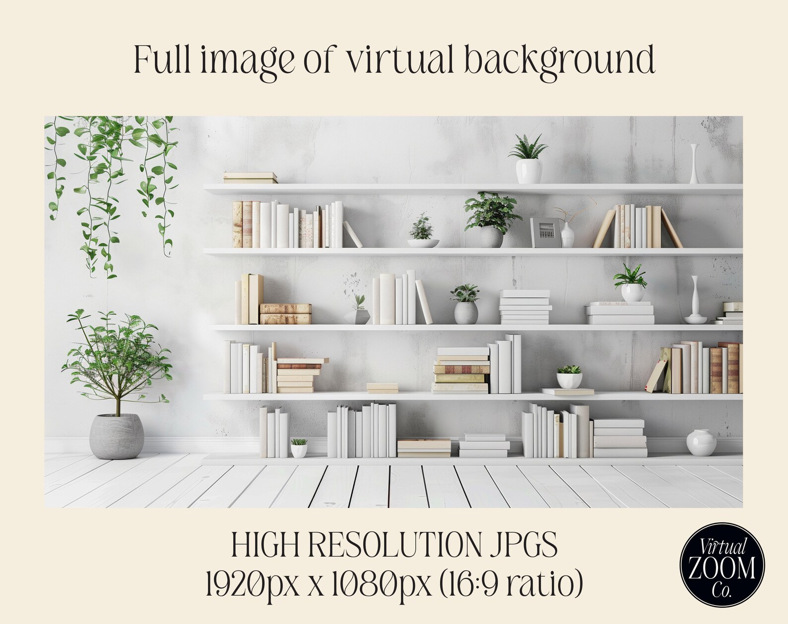 Zoom Background White Bookshelf With Plants Bookshelf for Zoom Meeting ...