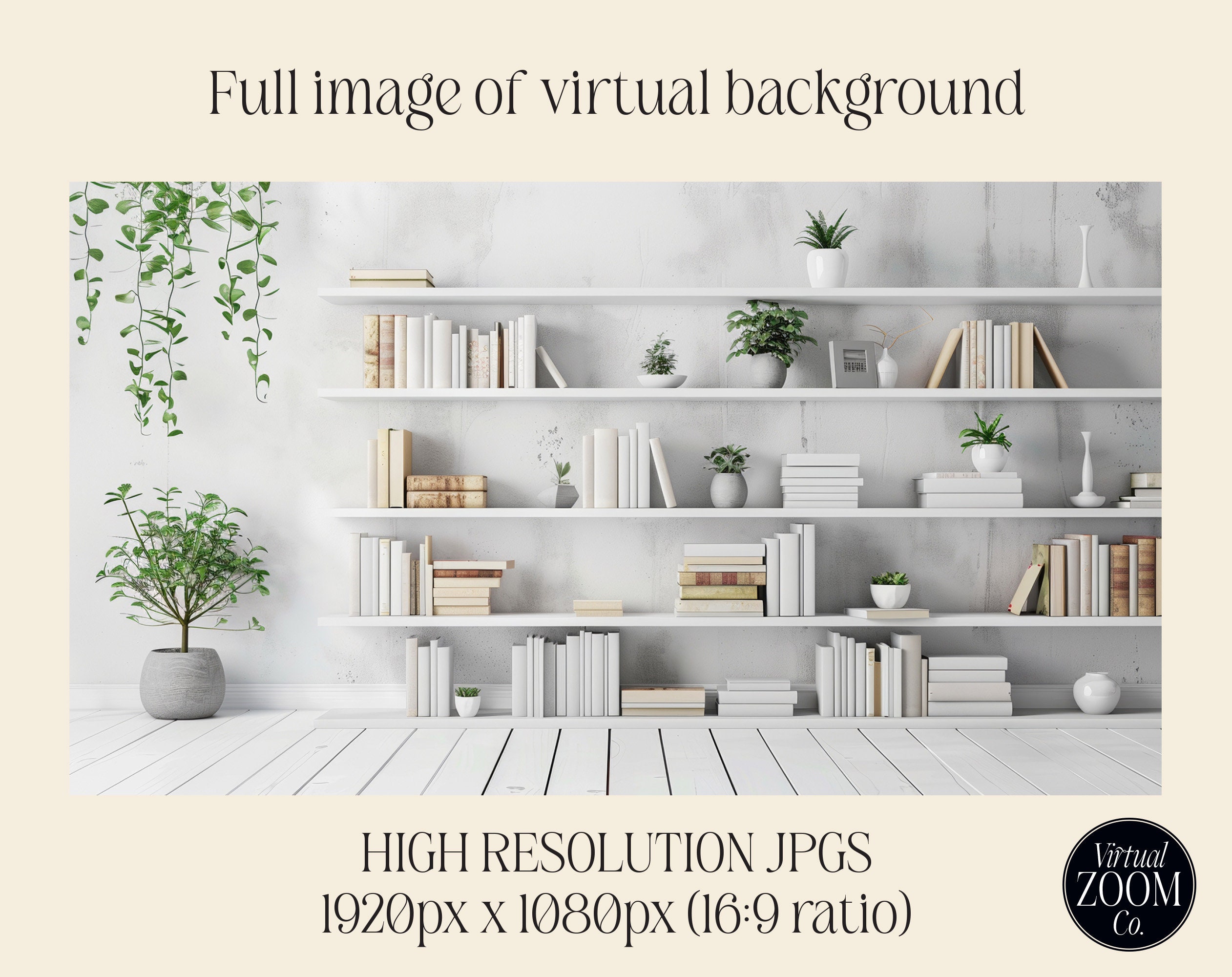 Zoom Background White Bookshelf With Plants Bookshelf for Zoom Meeting ...