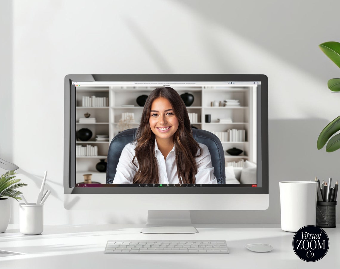 Zoom Background With Chair White Bookshelf With Black Vases Zoom With ...
