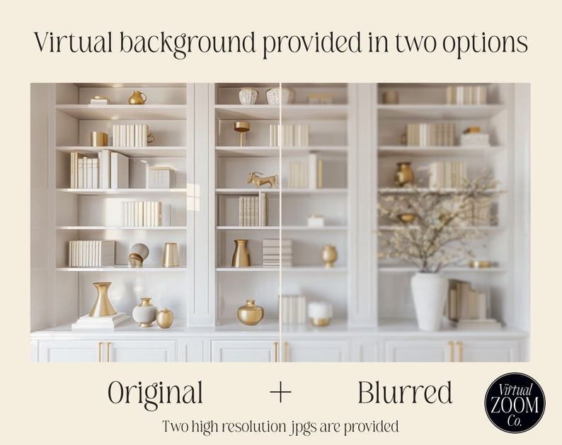 Zoom Background White Bookshelf Gold Virtual Background Bookshelf for ...