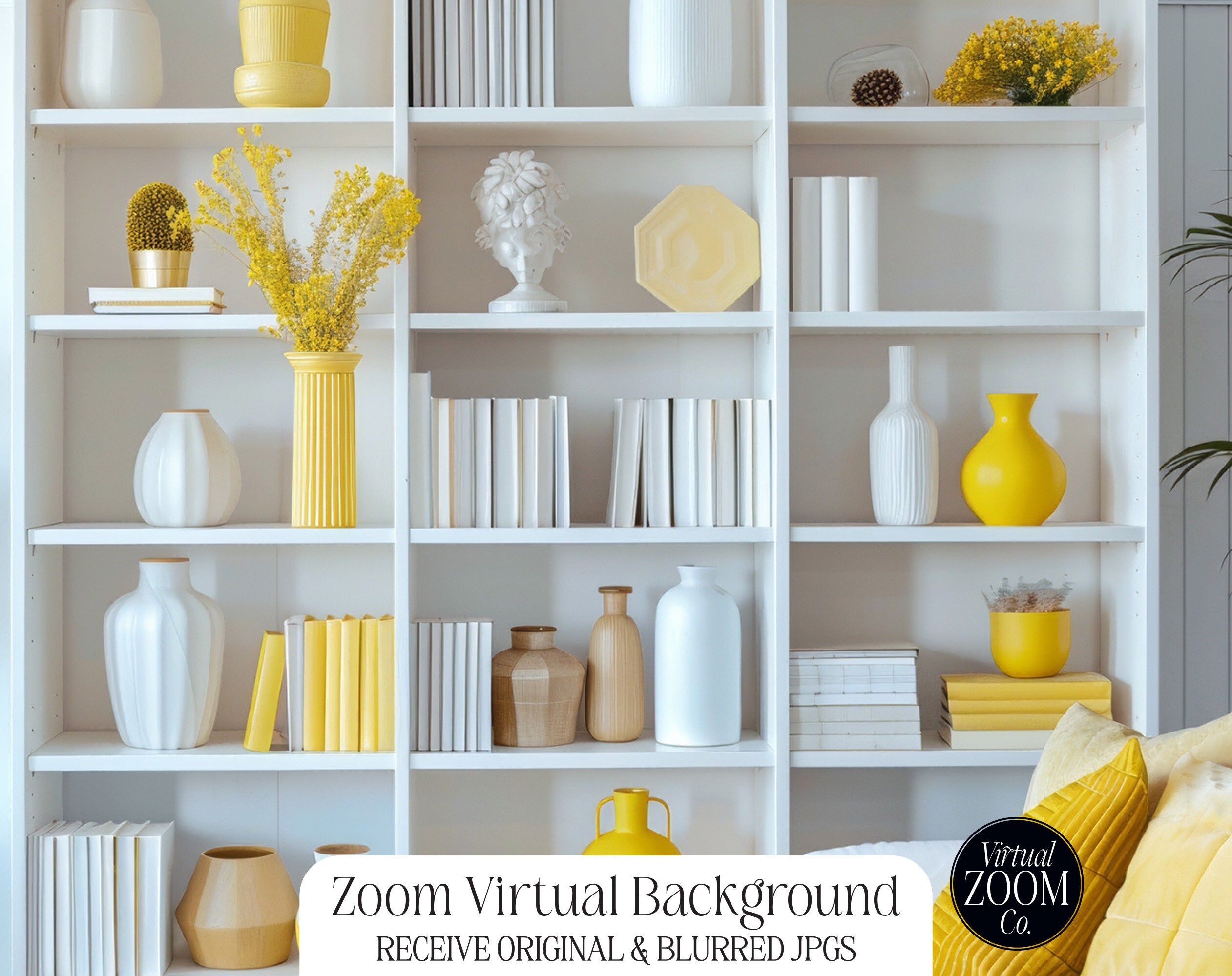Zoom Background, Bookshelf With Yellow, Virtual Background Bookshelf ...