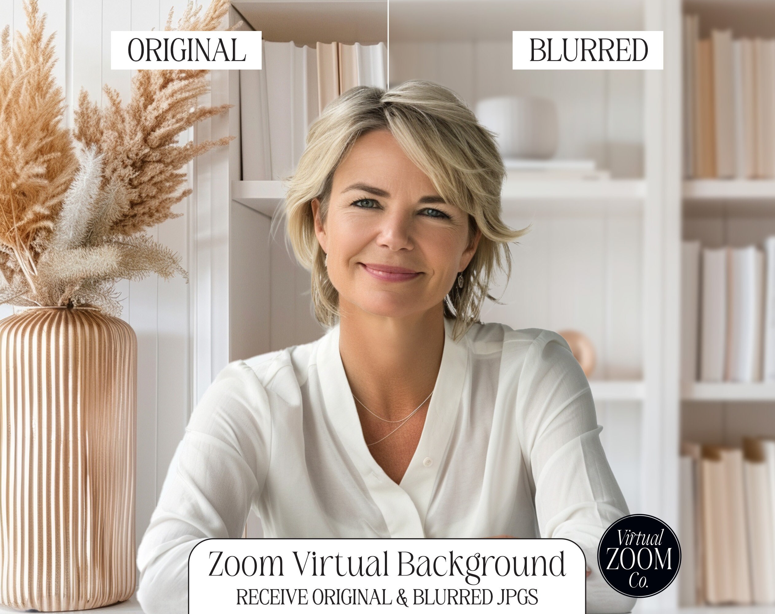 Zoom Background White Bookshelf Rose Gold Virtual Background Bookshelf ...