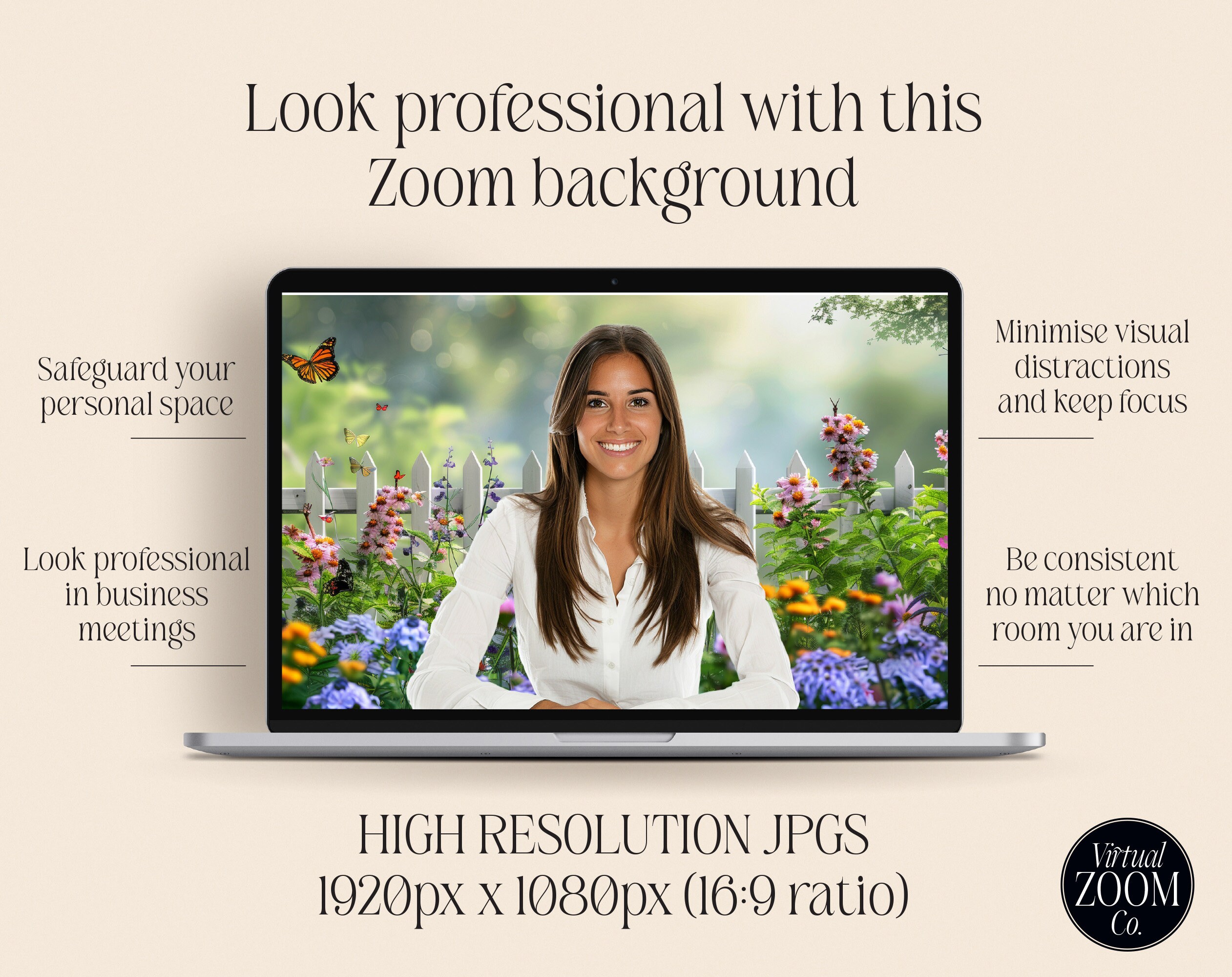 Zoom Background, Spring Cottage Garden Zoom, Zoom Photo, Picket Fence ...