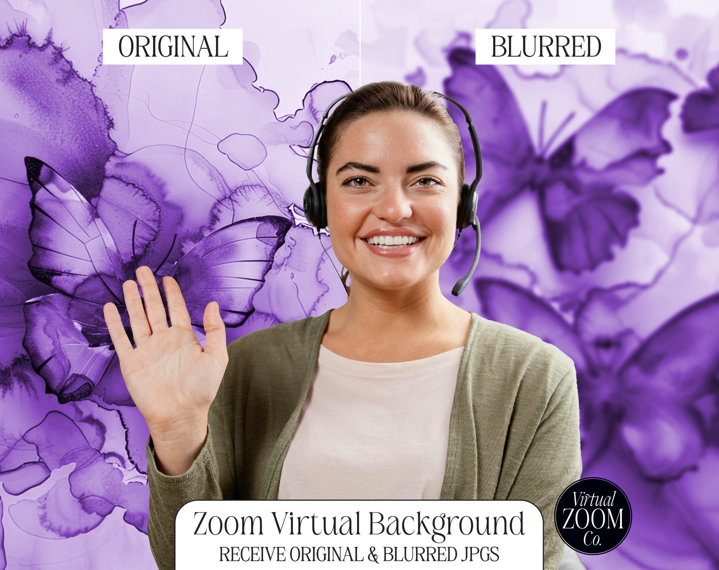 Zoom Background Watercolor Purple Alcohol Ink Butterflies Virtual ...