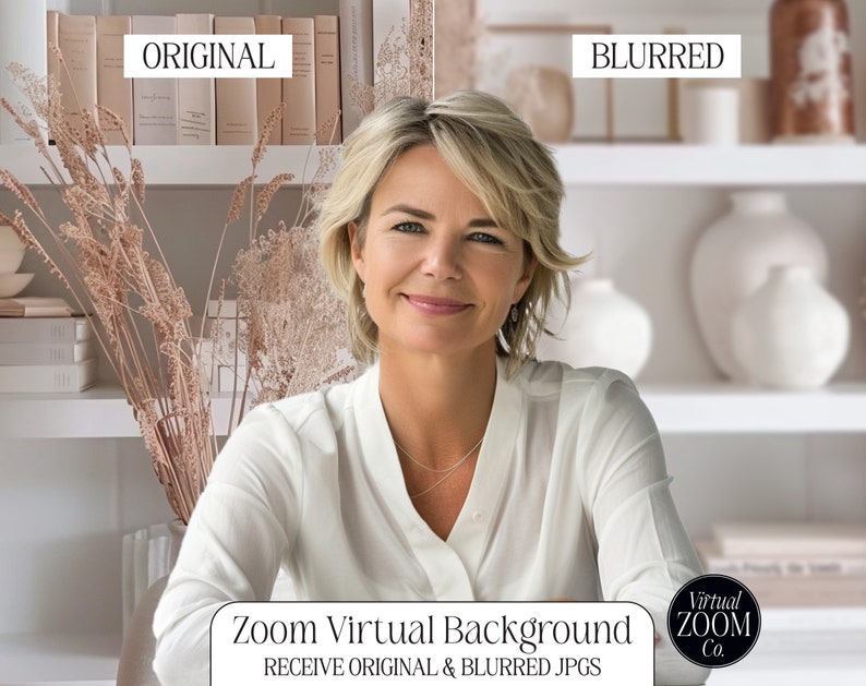 Zoom Background, White Bookshelf Gold, Virtual Background Bookshelf for ...