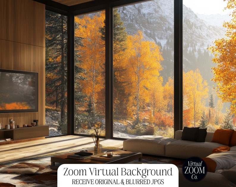 Zoom Background Rustic Cabin Virtual Background Fall Trees Backdrop ...