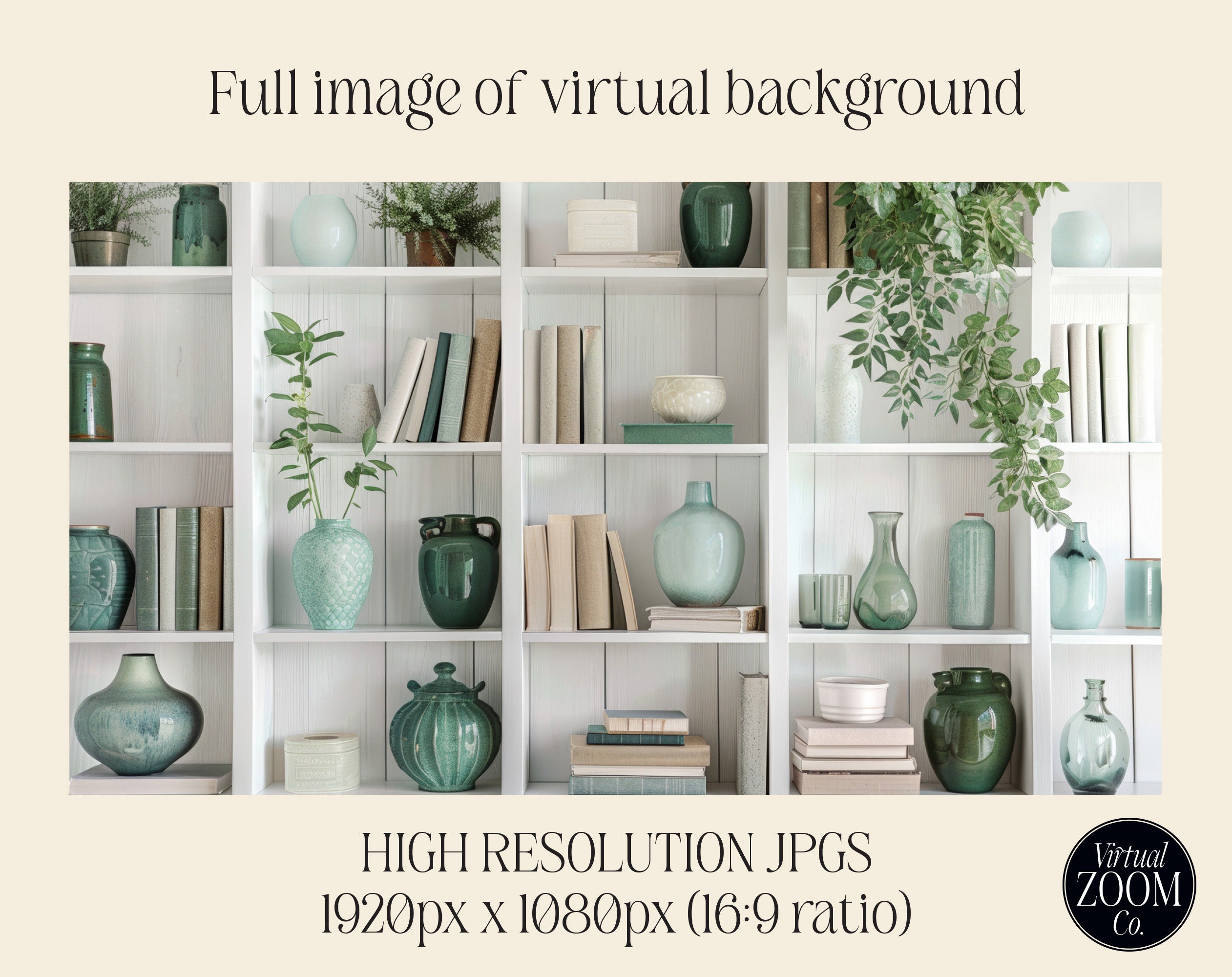 Zoom Background Green Bookshelf Virtual Background Bookshelf for Zoom ...