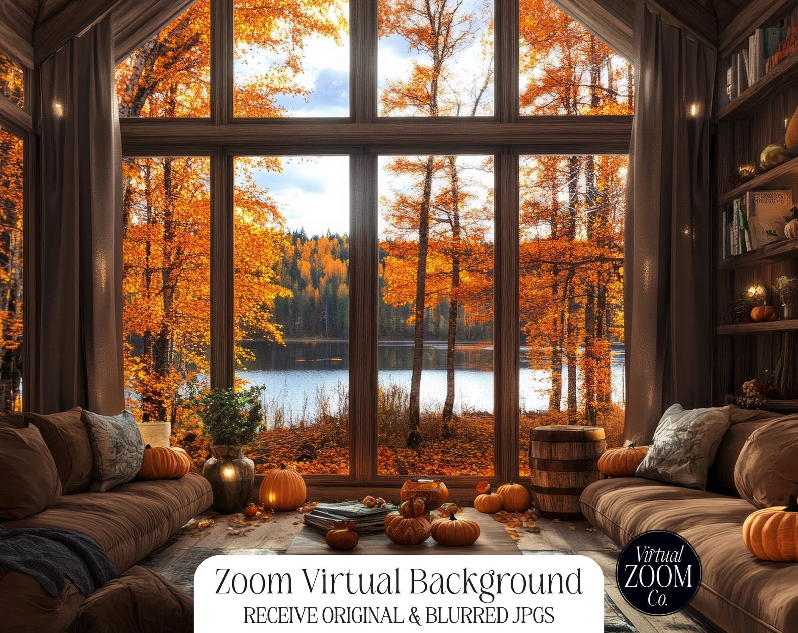 Zoom Background Cabin With Pumpkins Virtual Background Fall Trees Zoom ...