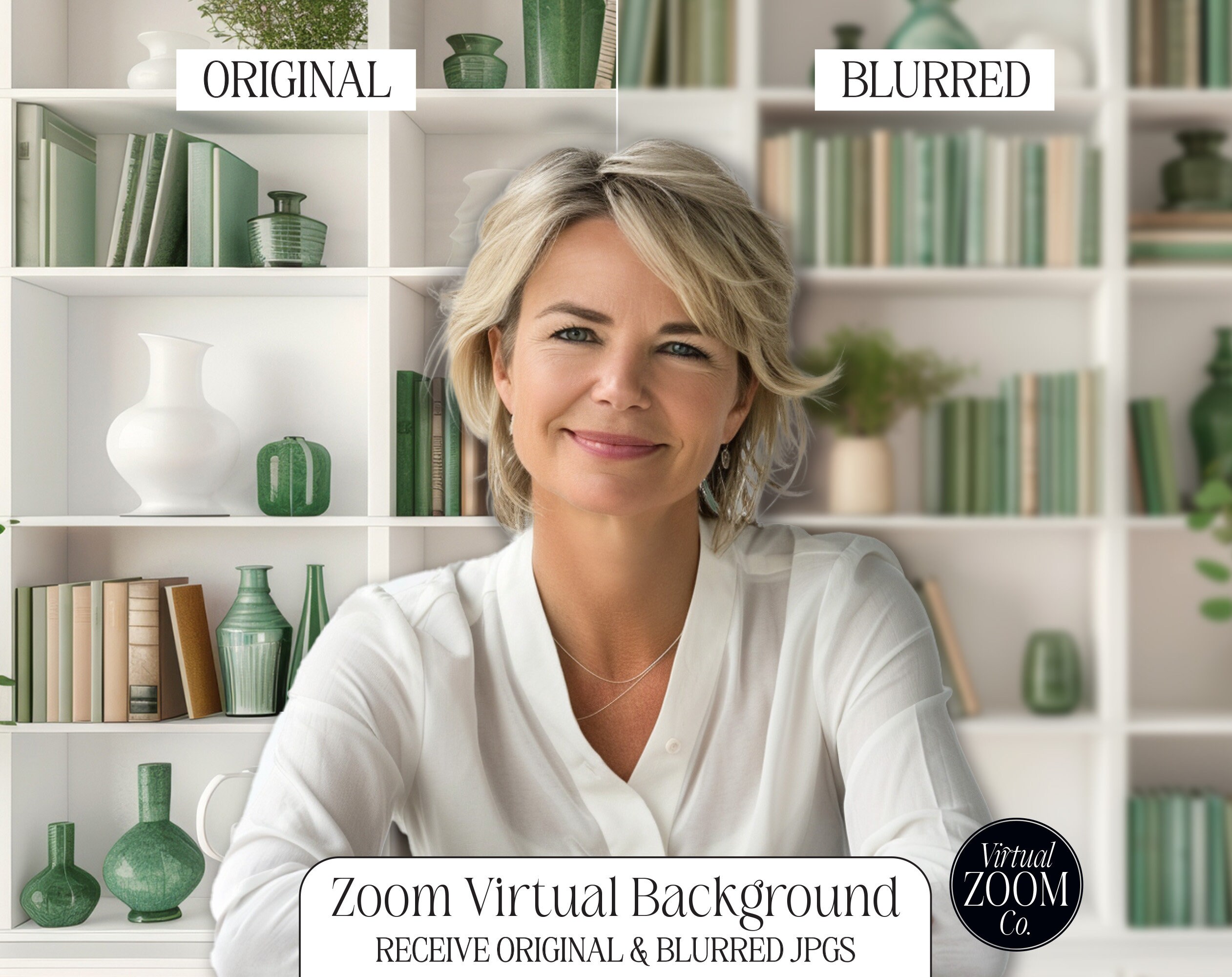 Zoom Background, Green Bookshelf, Virtual Background Bookshelf for Zoom ...