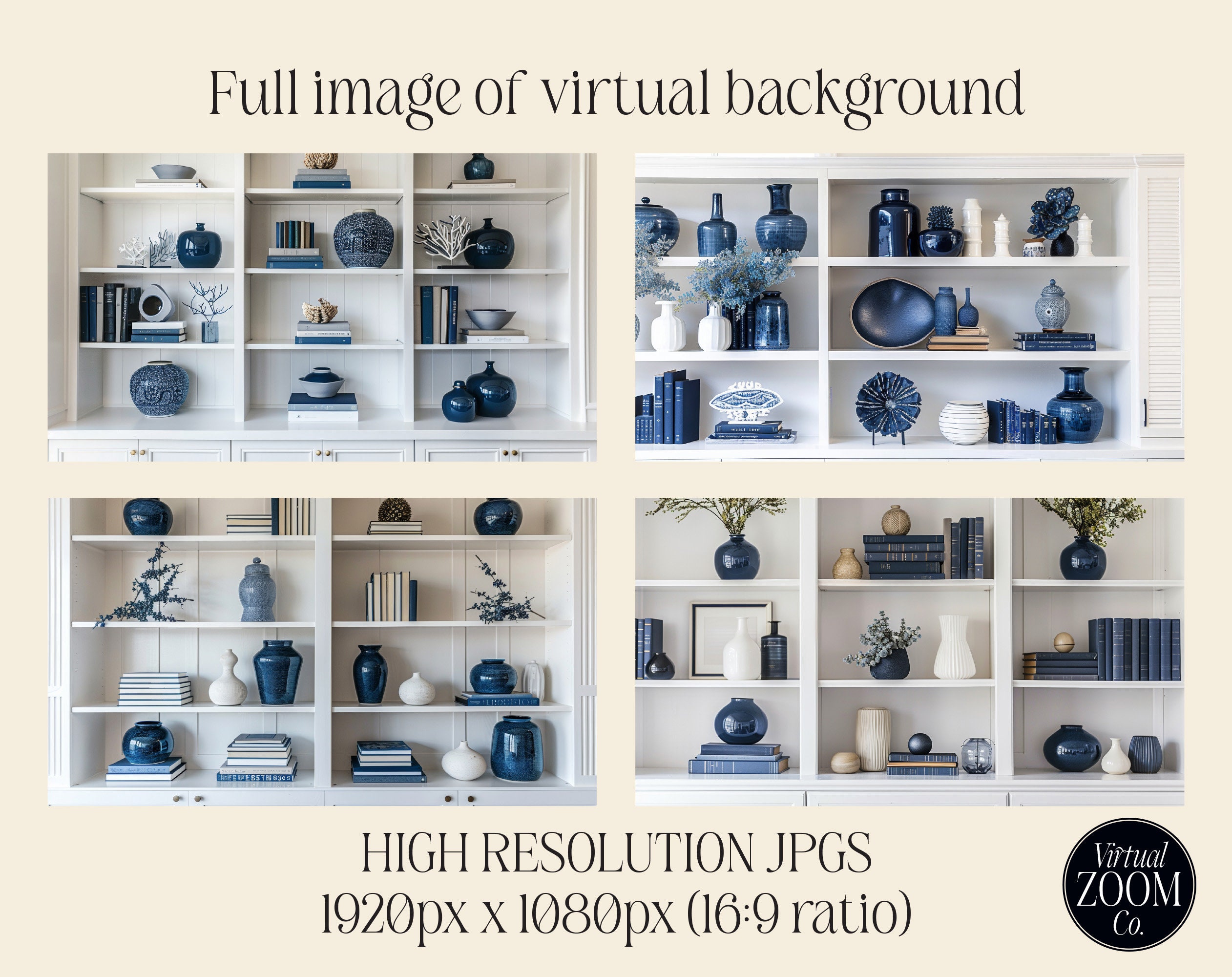 Zoom Background Bookshelf Navy Virtual Background Navy Blue Bookshelf ...