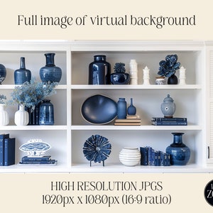 Zoom Background Navy Blue Bookshelf Blue Hamptons Bookshelf ...