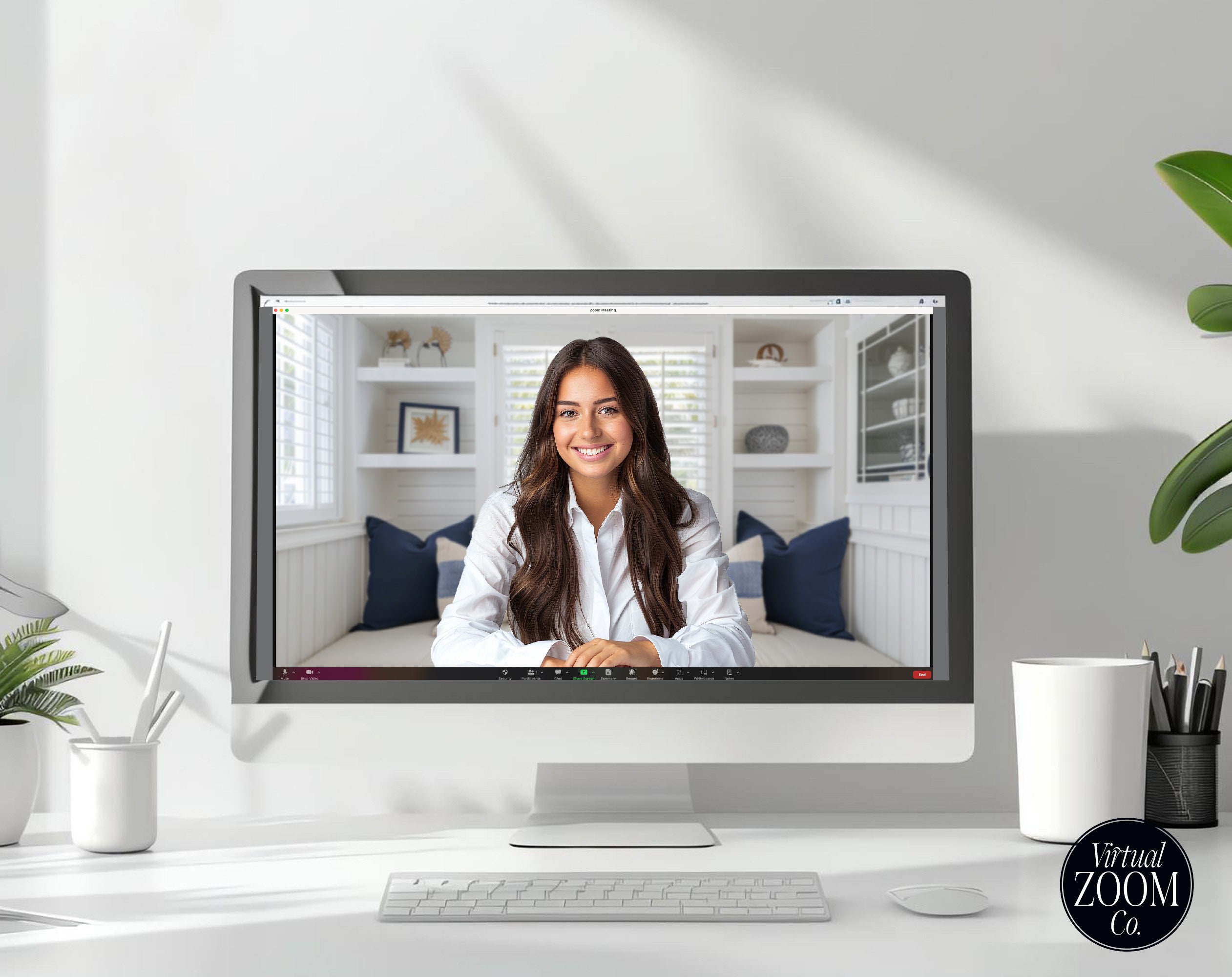 Zoom Background Coastal Hamptons Beach Zoom Window Seat Navy Summer ...