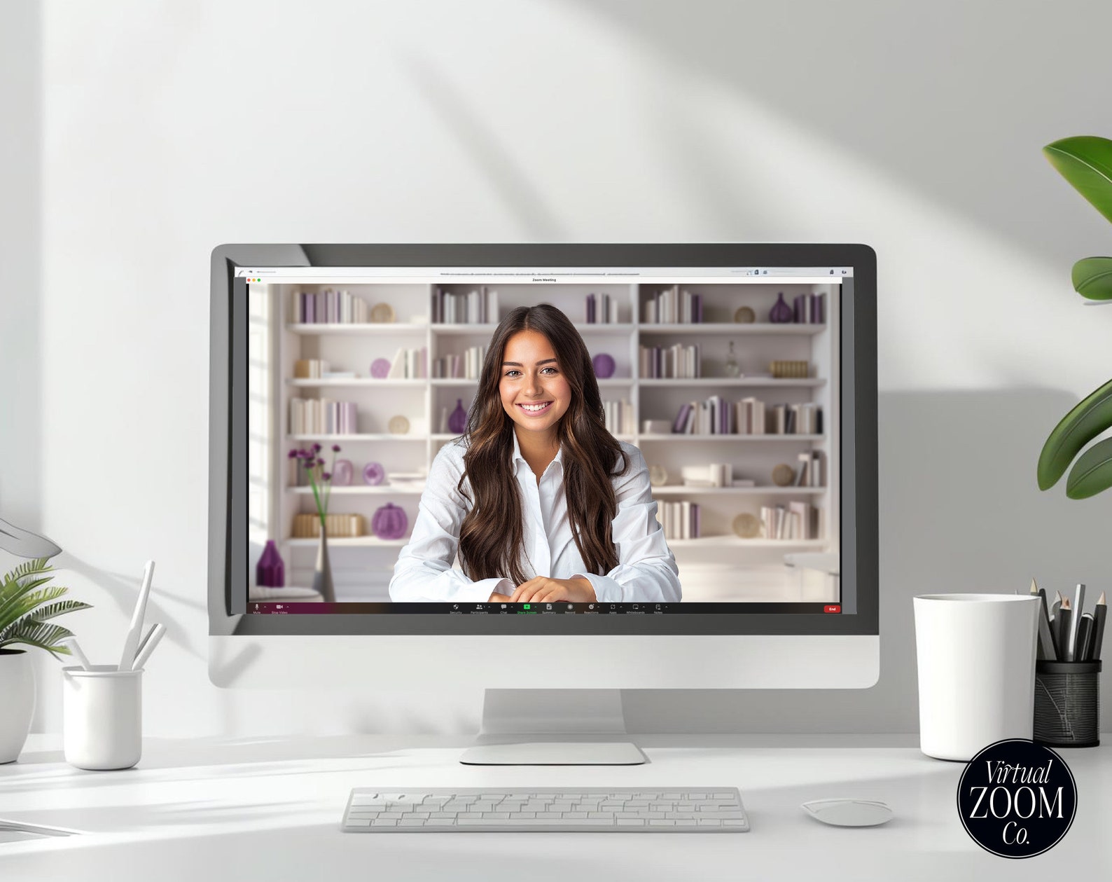 Zoom Background Purple Bookshelf Virtual Background Bookshelf for Zoom ...