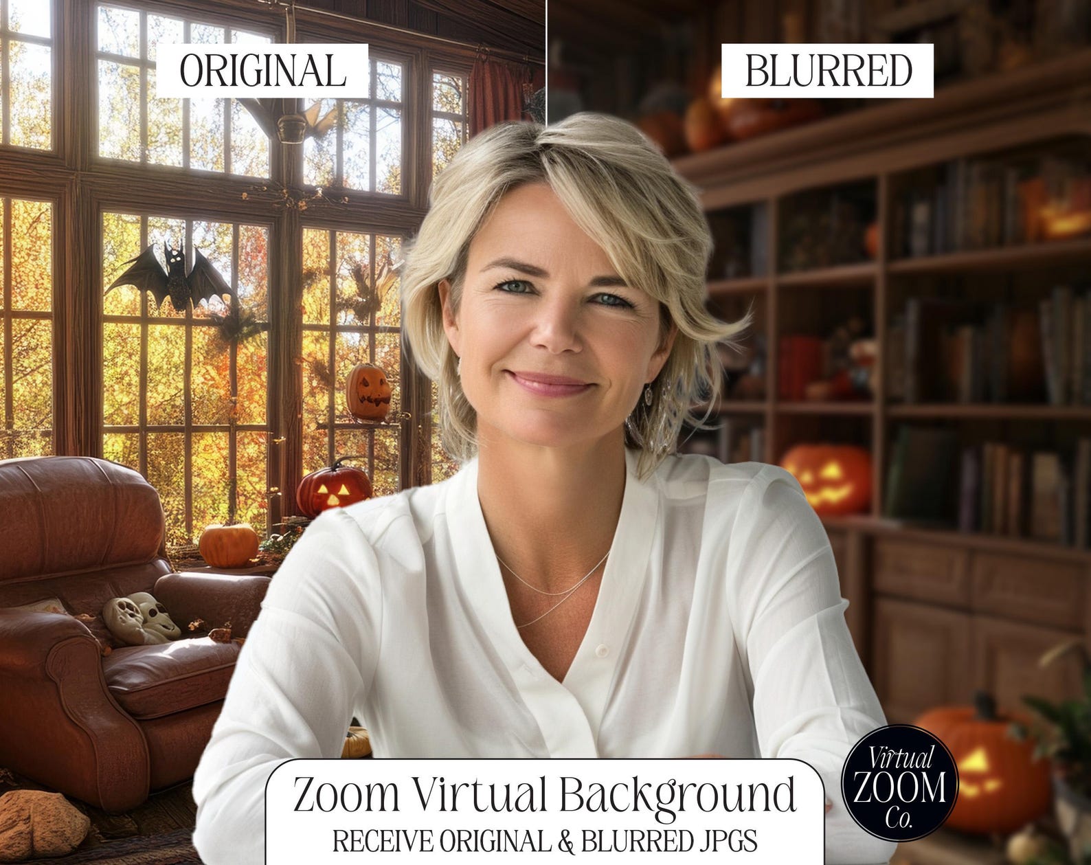 Zoom Background Cabin With Pumpkins Virtual Background Fall Trees Zoom ...