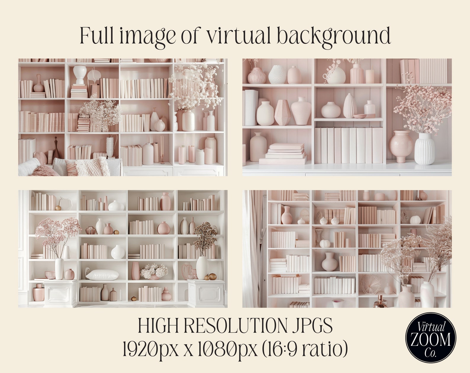 Zoom Background Bookshelf Pink Virtual Background Dusty Pink Bookshelf ...