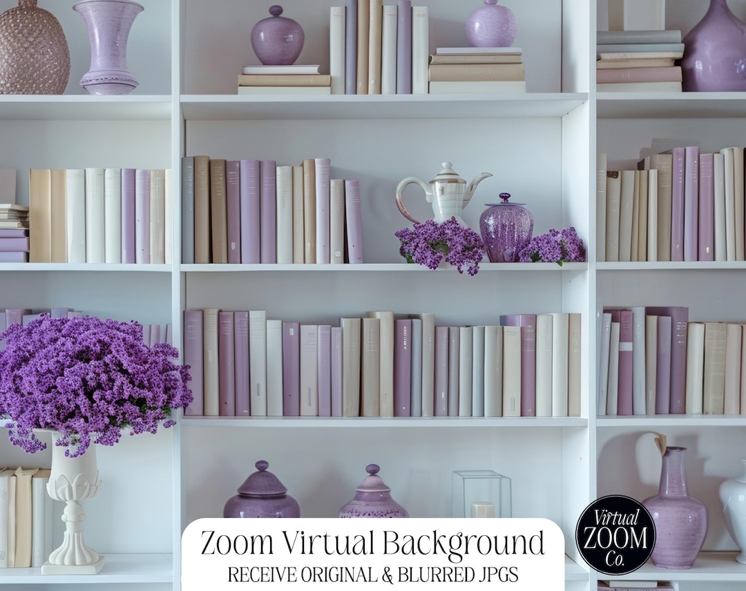 Zoom Background Bookshelf With Purple Virtual Background Bookshelf for ...