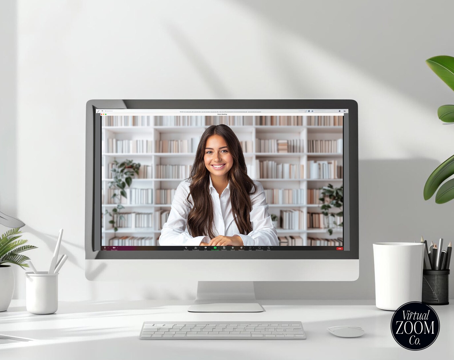 Zoom Background White Bookshelf Virtual Background Bookshelf for Zoom ...