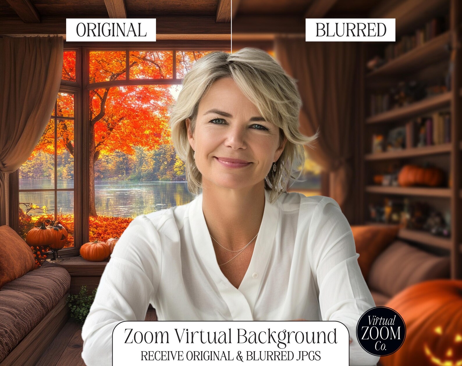 Zoom Background Cabin With Pumpkins Virtual Background Fall Trees Zoom ...