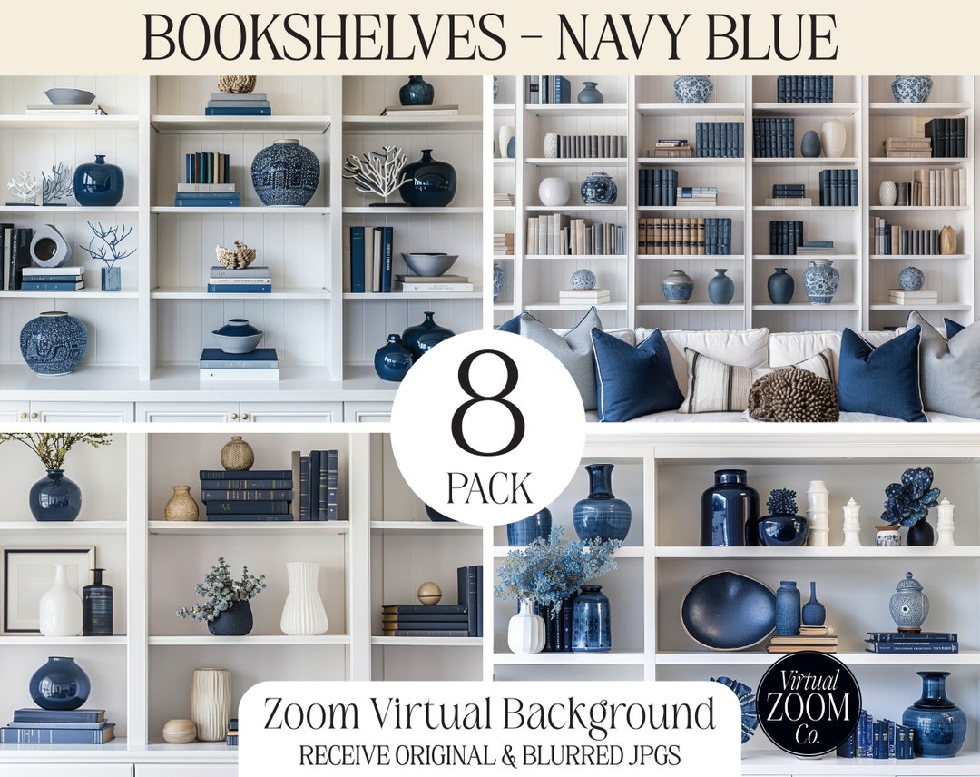 Zoom Background Bookshelf Navy Virtual Background Navy Blue Bookshelf ...
