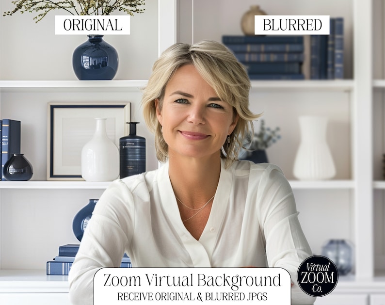 Zoom Background Navy Blue Bookshelf Blue Hamptons Bookshelf ...