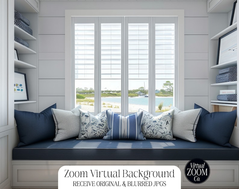 Zoom Background Coastal Hamptons Beach Zoom Window Seat Navy Summer ...