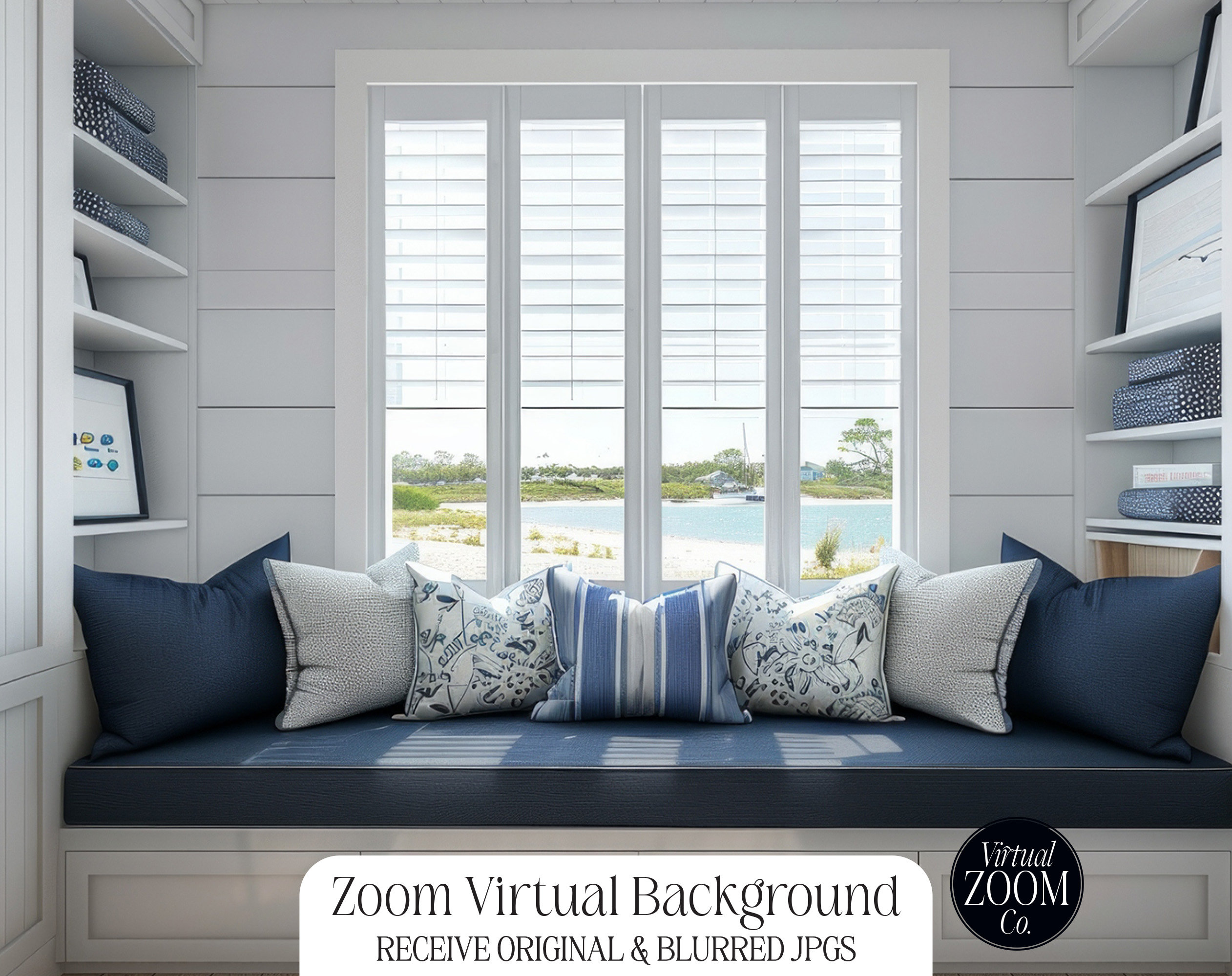 Zoom Background Coastal Hamptons Beach Zoom Window Seat Navy Summer ...