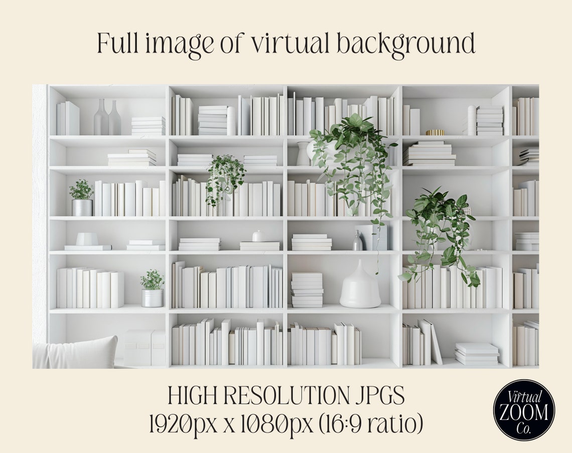 Zoom Background White Bookshelf Virtual Background Bookshelf for Zoom ...