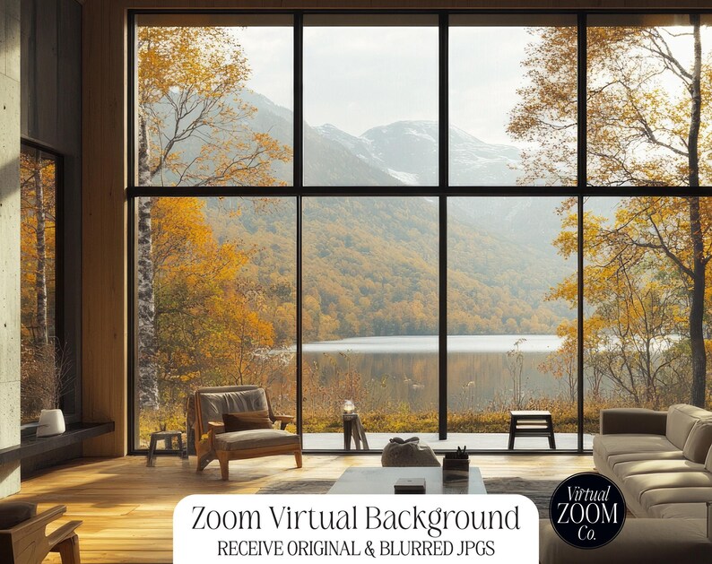 Zoom Background Cabin With Lake Mountains Virtual Background Fall Trees ...