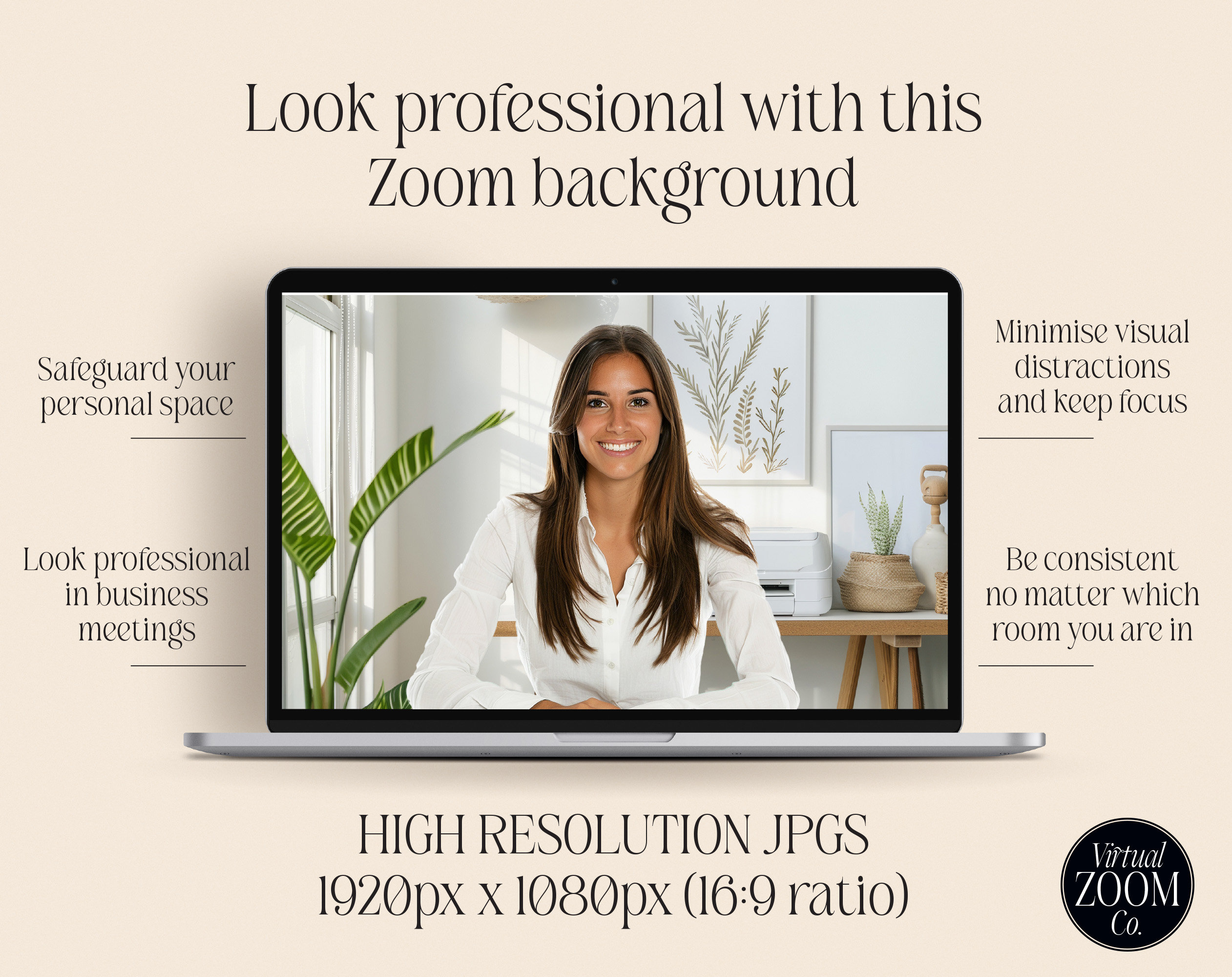 Zoom Background Professional Home Office With Plants Virtual Background ...