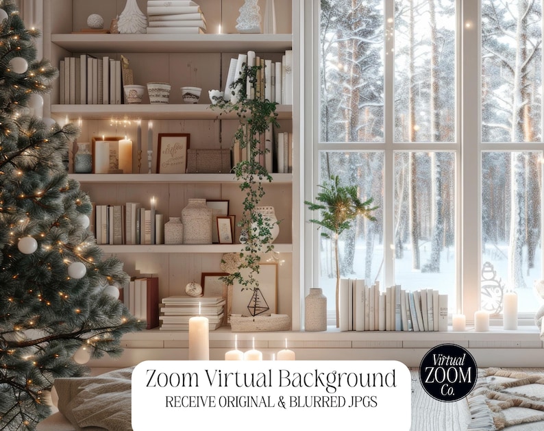 Zoom Background Winter Theme Virtual Bookshelf Background Christmas ...